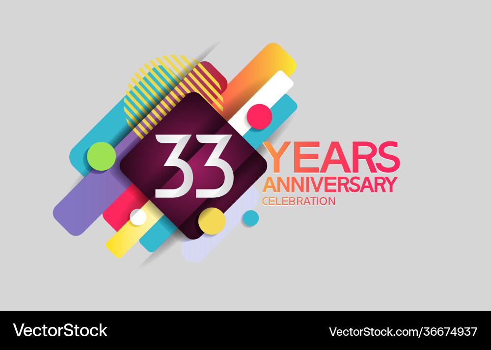 33 years anniversary colorful design with circle Vector Image