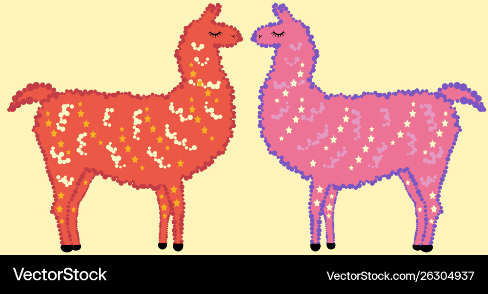 A pair cute designer llama alpaca red pink Vector Image
