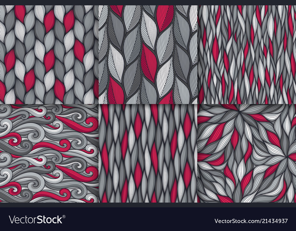Abstract wavy lines seamless patterns set floral Vector Image