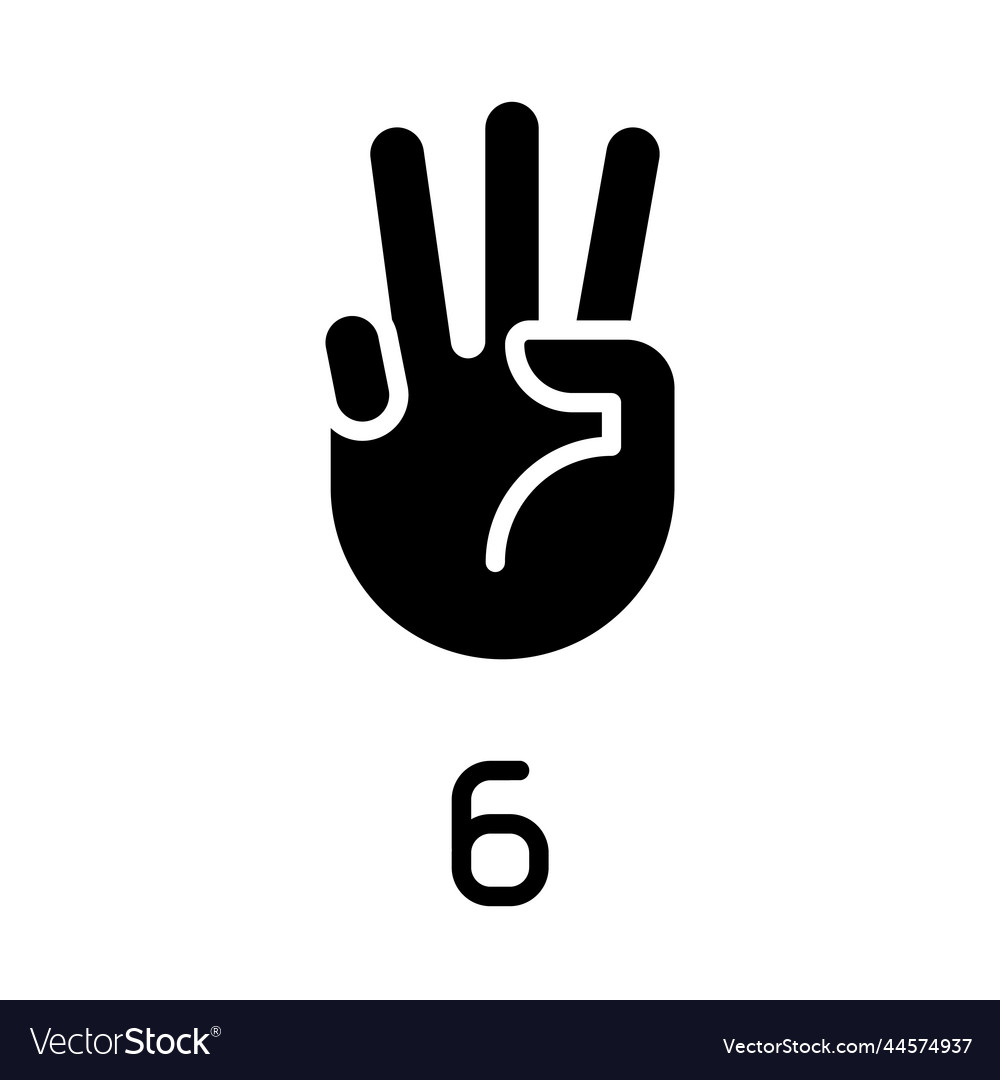 Digit six in american sign language black glyph Vector Image