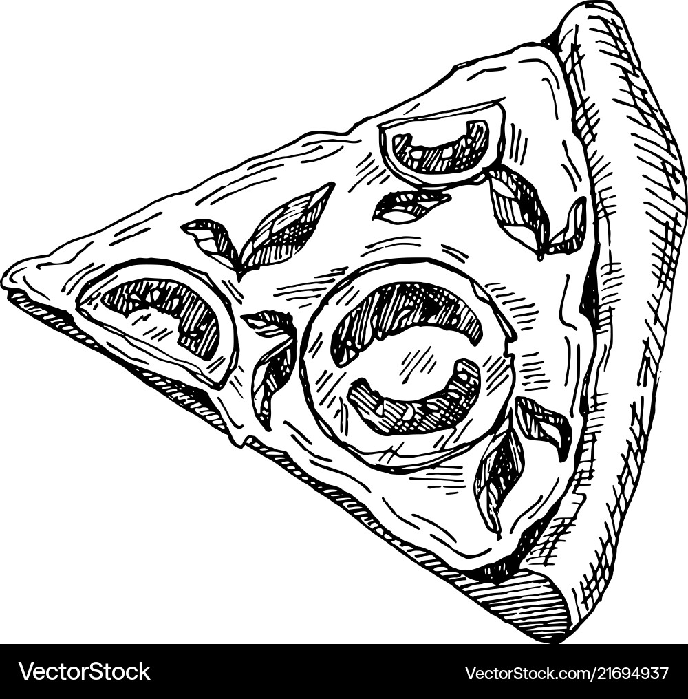 Hand drawn of piece pizza Royalty Free Vector Image