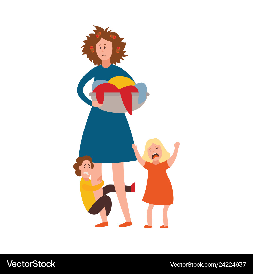 Parenting problem big family tired parents Vector Image