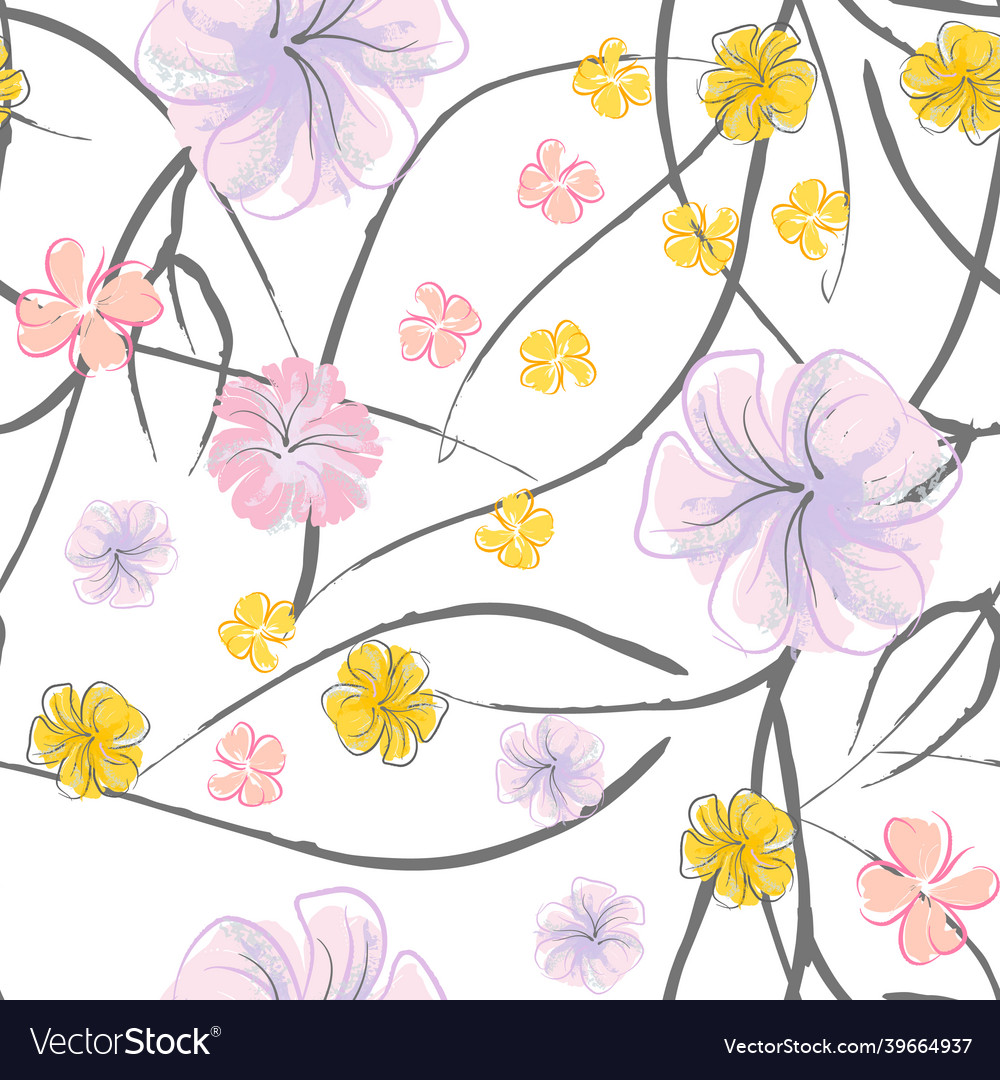 Pink flowers blooming pattern pastel watercolor Vector Image