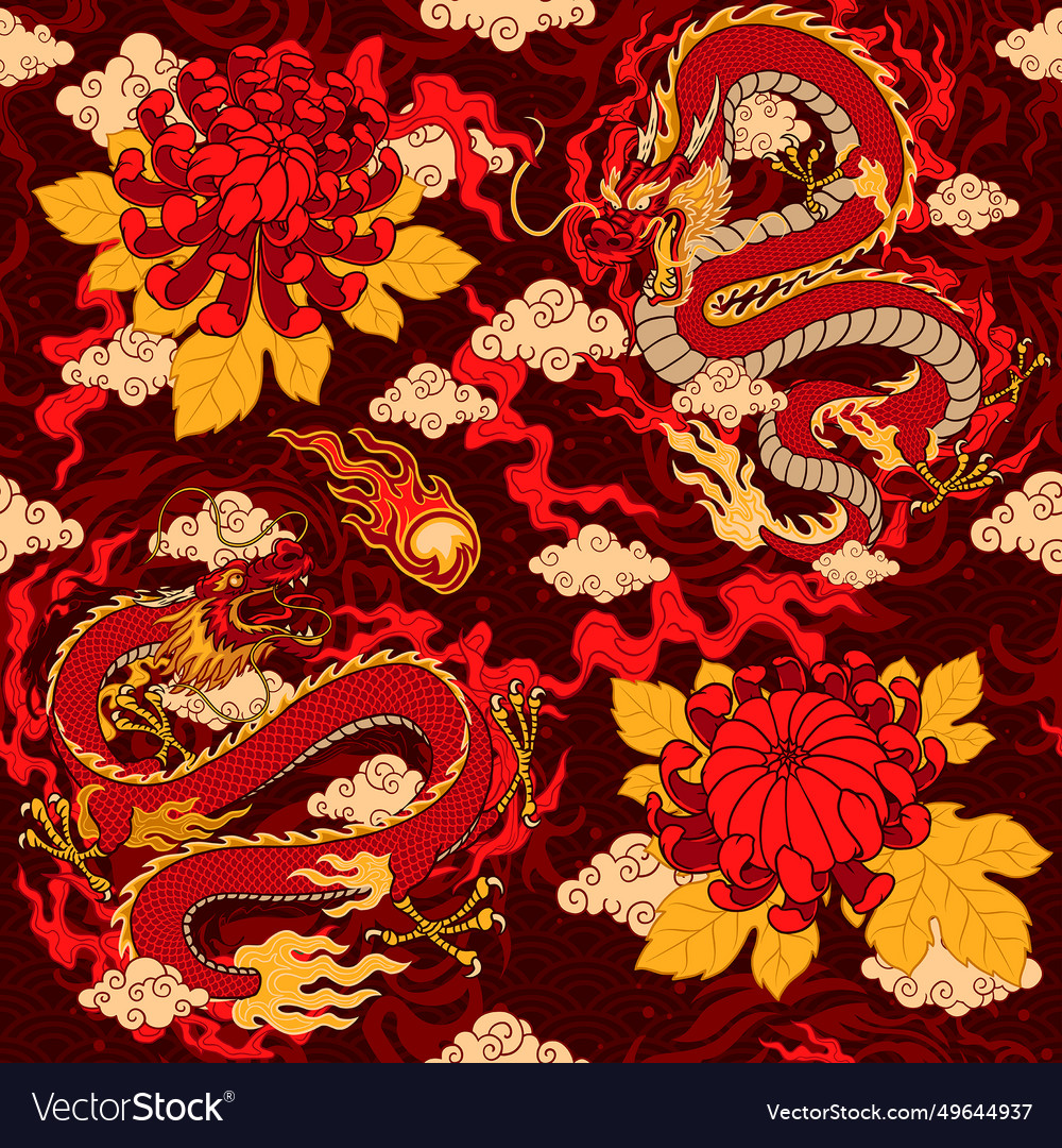 Seamless pattern of asian traditional dragon Vector Image