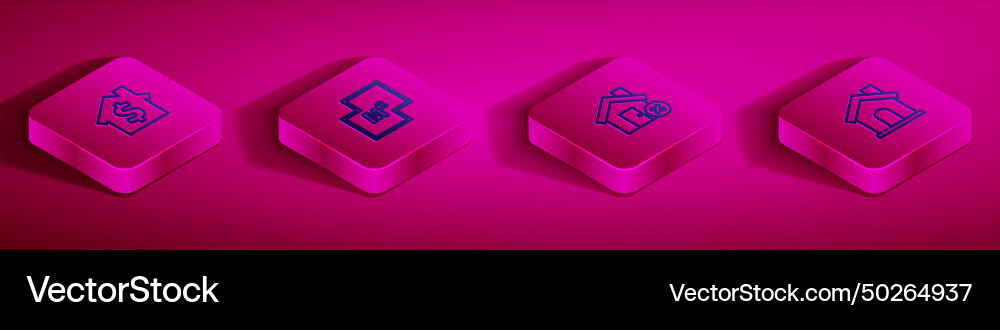 Set isometric line house with dollar symbol plan Vector Image