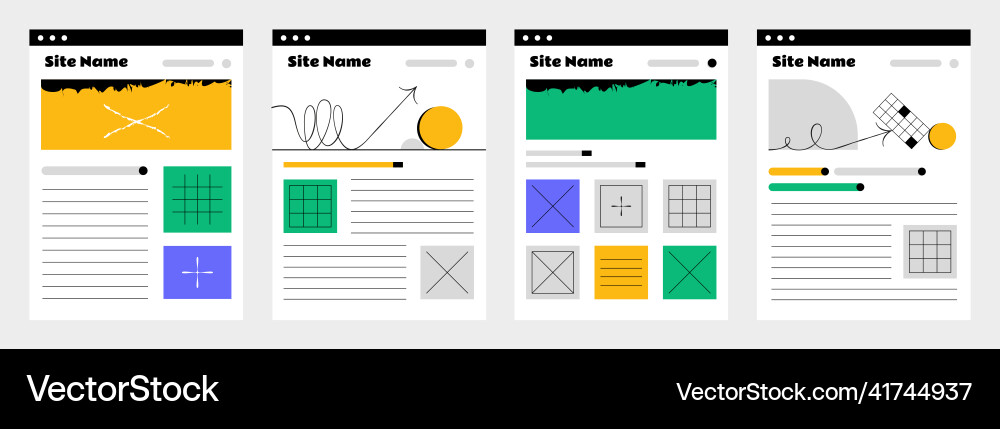 Set of four website mockup wireframe ui templates Vector Image