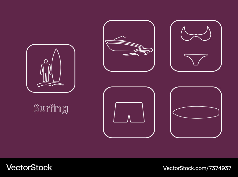 Set of surfing simple icons Royalty Free Vector Image