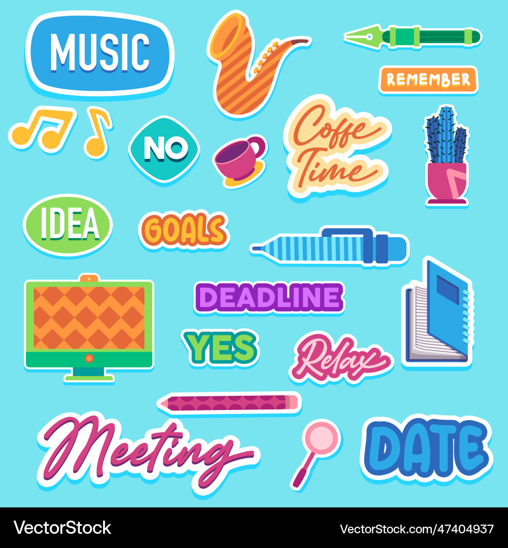 Sticker text music meeting date idea coffee time Vector Image