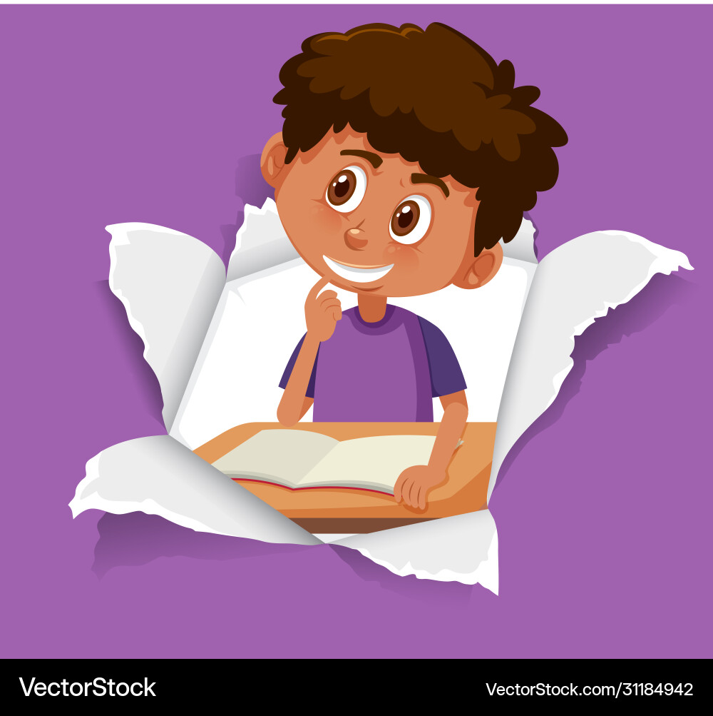 Background design with cute boy on purple paper Vector Image
