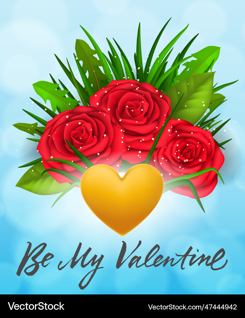 Be my valentine lettering with roses Royalty Free Vector