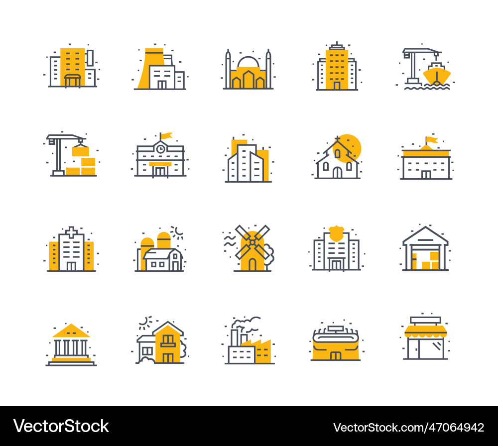 Buildings icons color set Royalty Free Vector Image