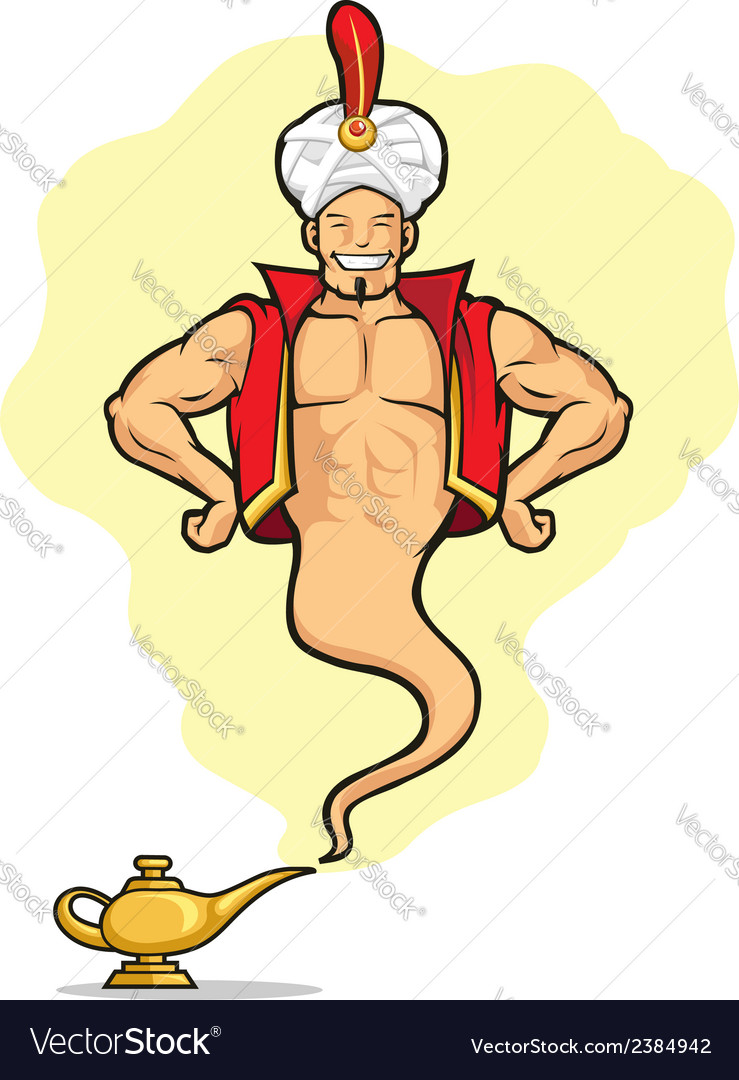 Genie appear from magic lamp Royalty Free Vector Image