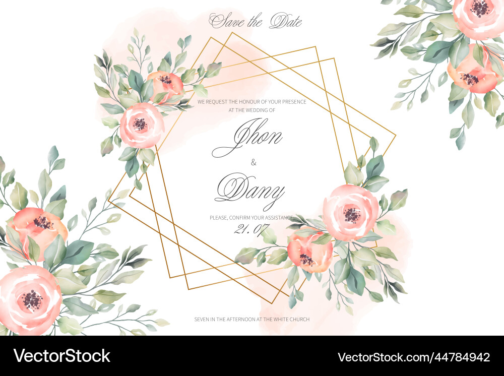 Peach golden wedding invitation card design Vector Image