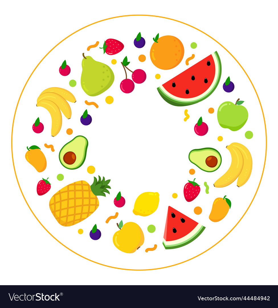 Set summer fruits in circle strawberry cherry Vector Image