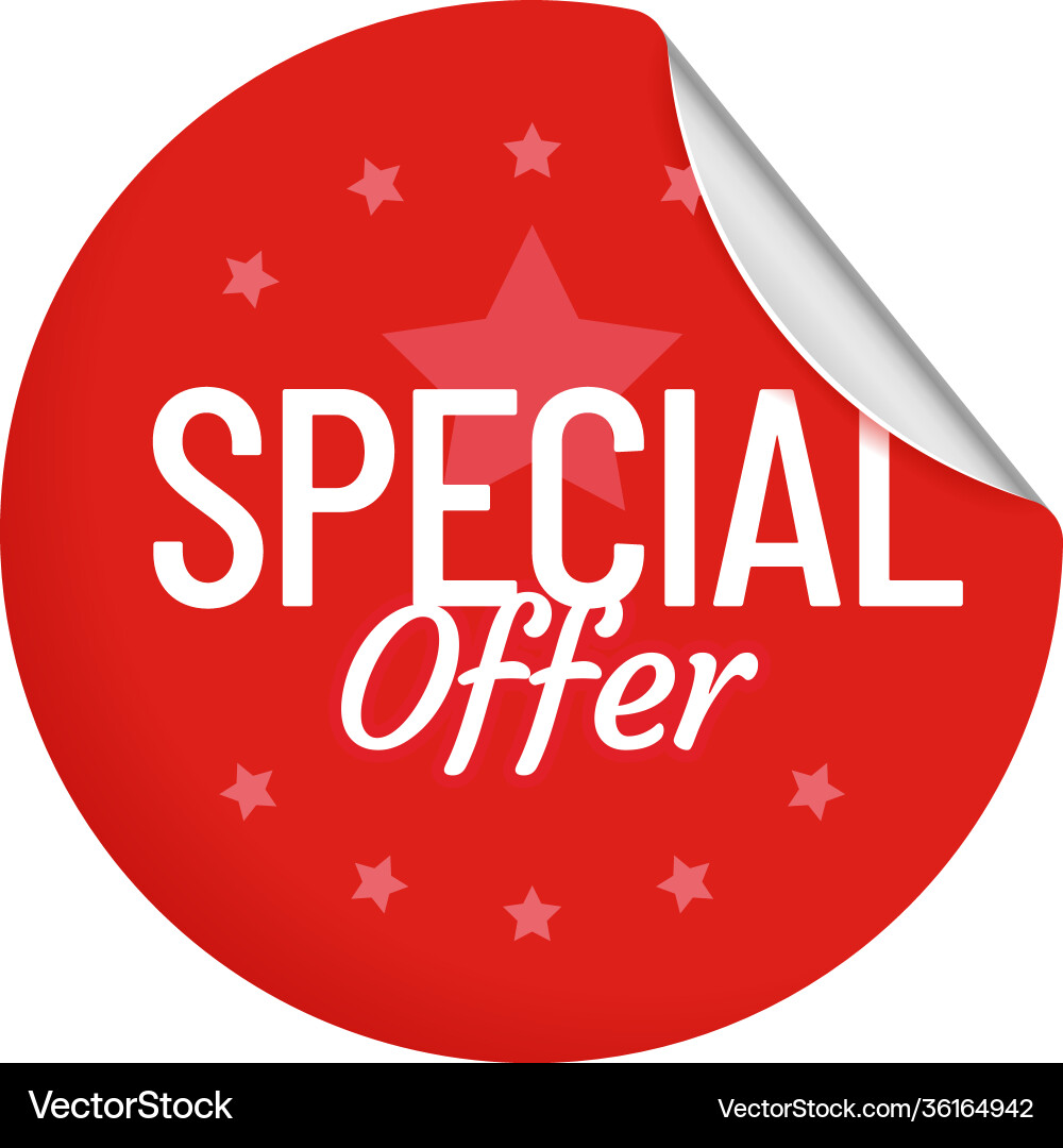Special offer round adhesive badge with curved Vector Image