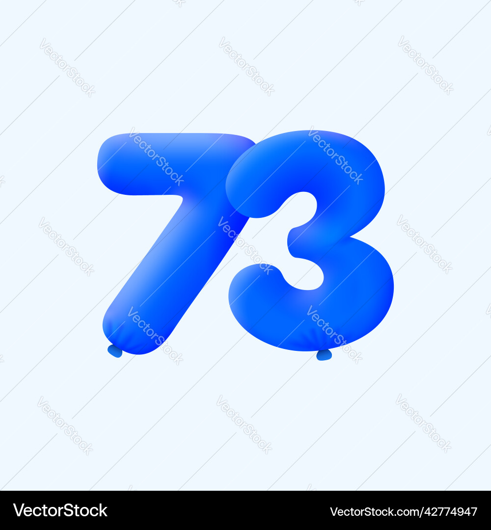 Blue 3d number 73 balloon realistic helium Vector Image