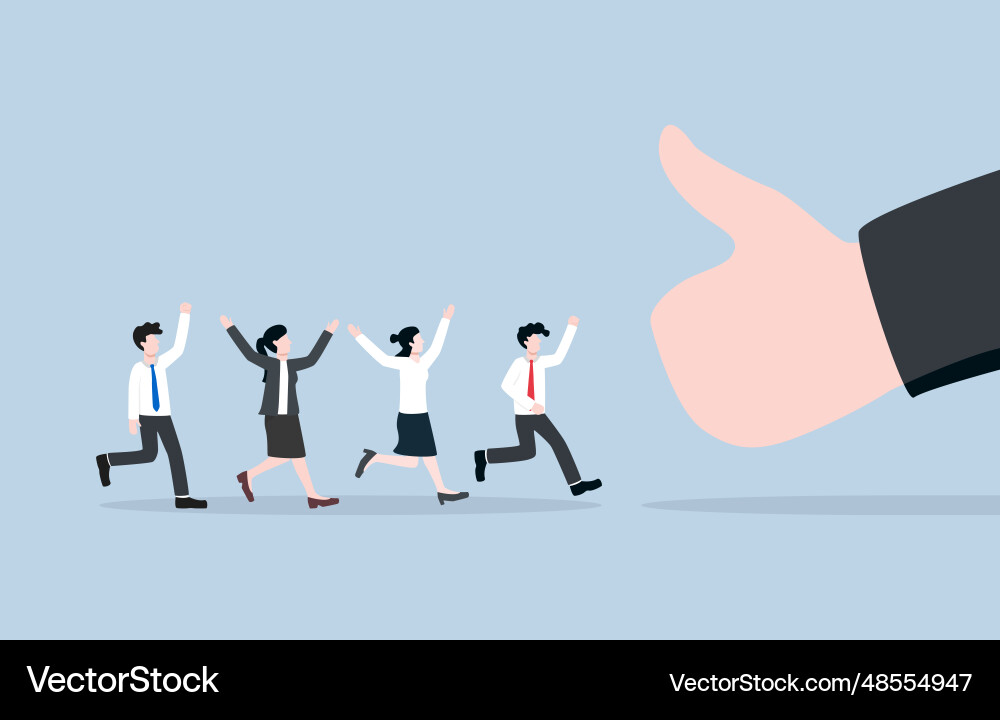 Boss appreciating employees with thumbs up gesture
