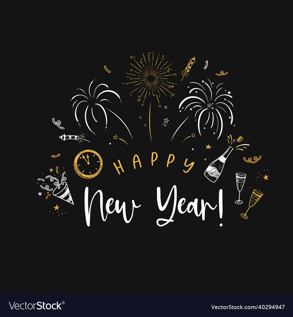 Cute hand drawn new years design doodle template Vector Image