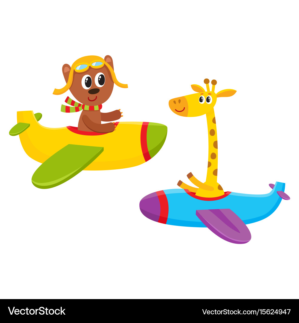 Funny animal pilot characters flying on airplane Vector Image
