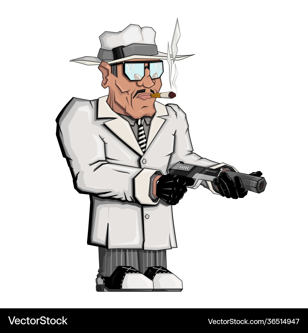 Gangster with a cigarette and pistol Royalty Free Vector