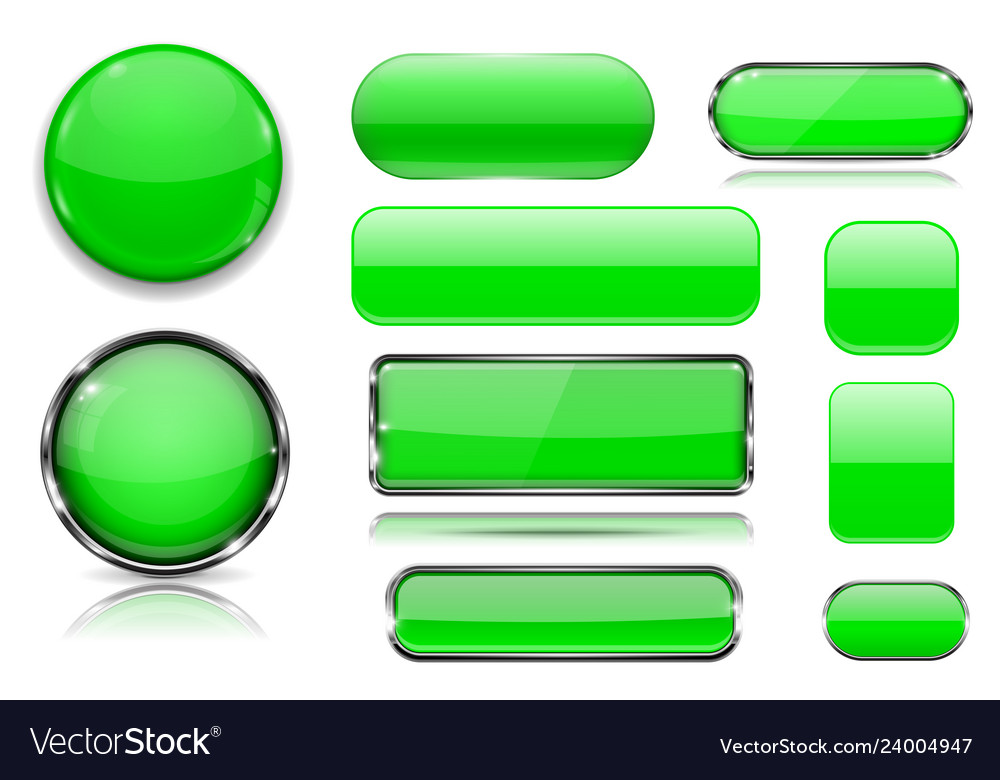 Green glass buttons collection 3d icons Royalty Free Vector