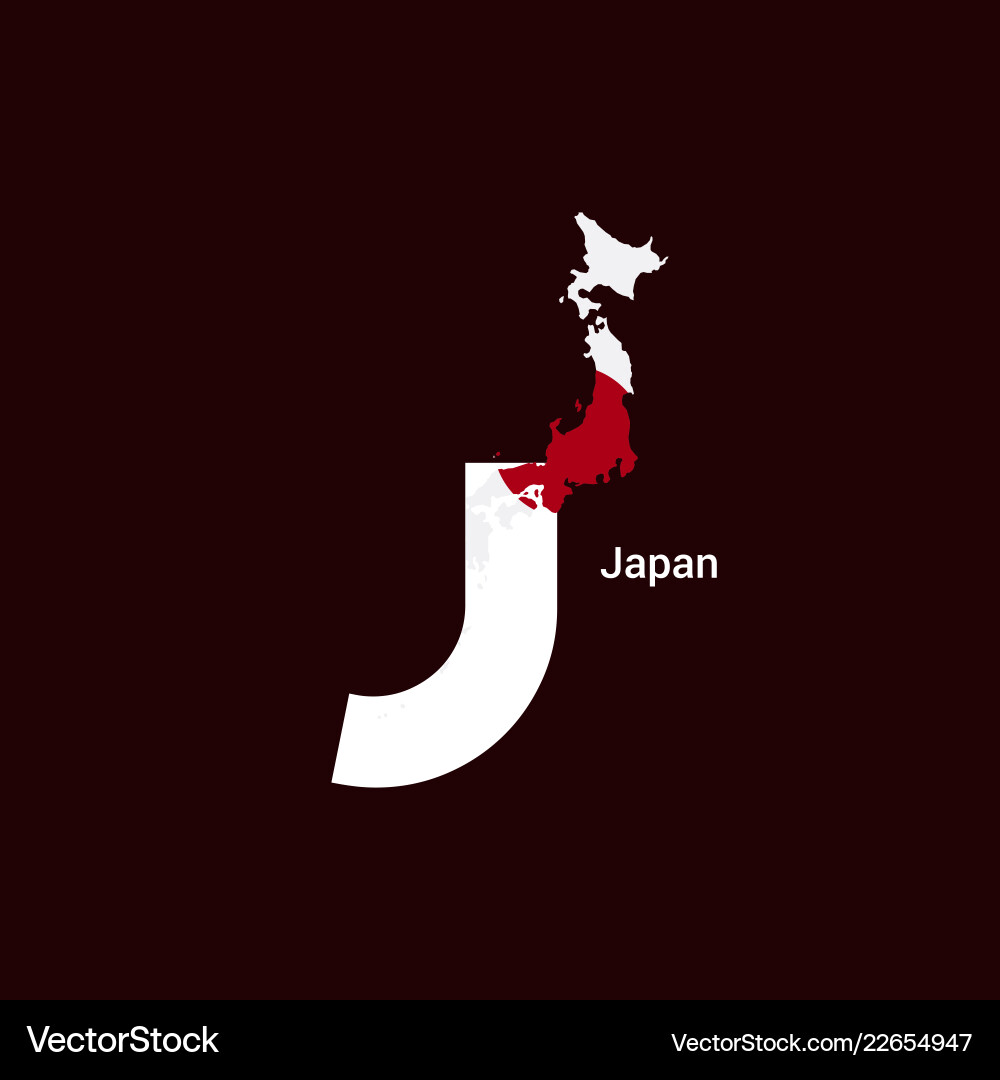 Japan initial letter country with map and flag Vector Image