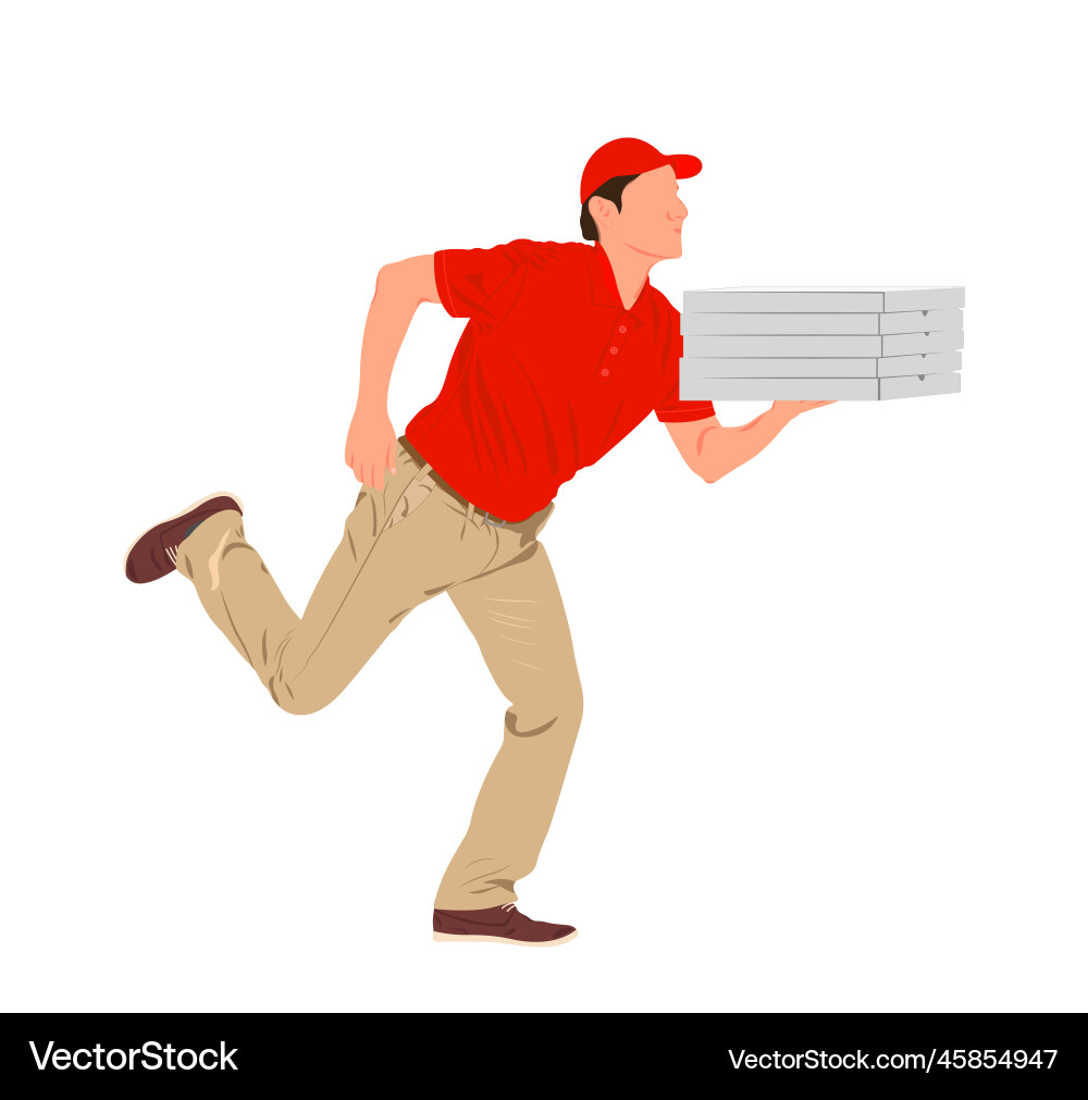 Pizza delivery man delivery guy holding boxe Vector Image