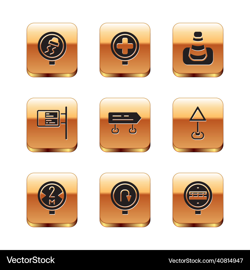 Set slippery road traffic road sign turn back Vector Image