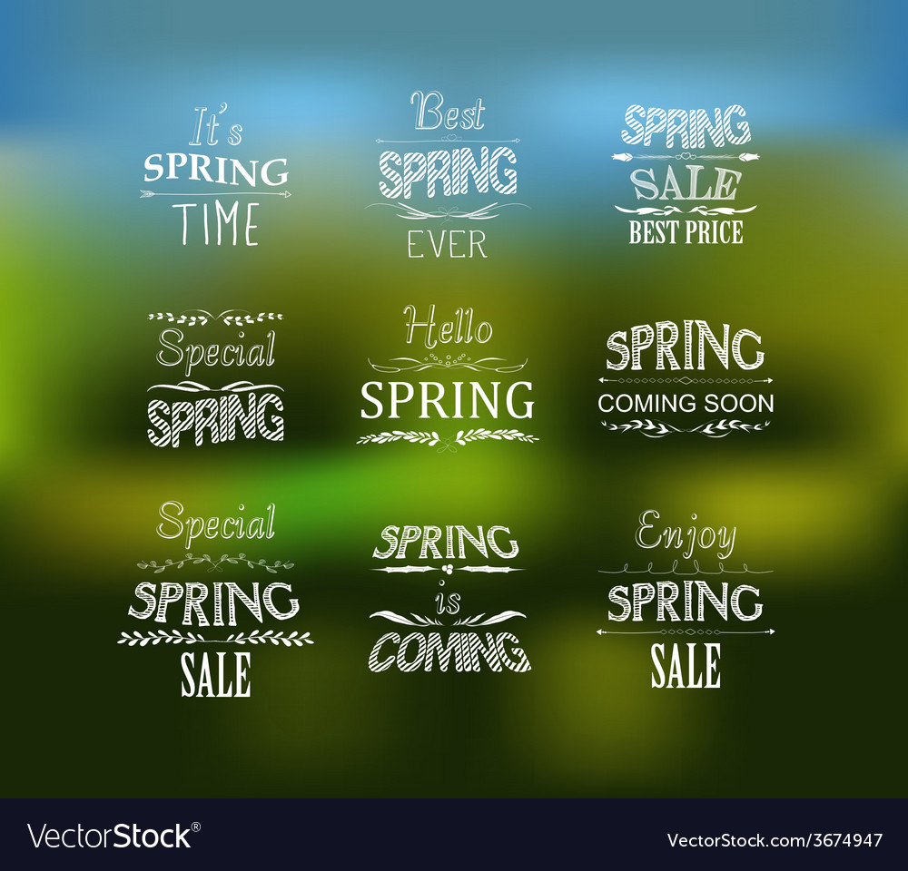 Spring typographic design set Royalty Free Vector Image