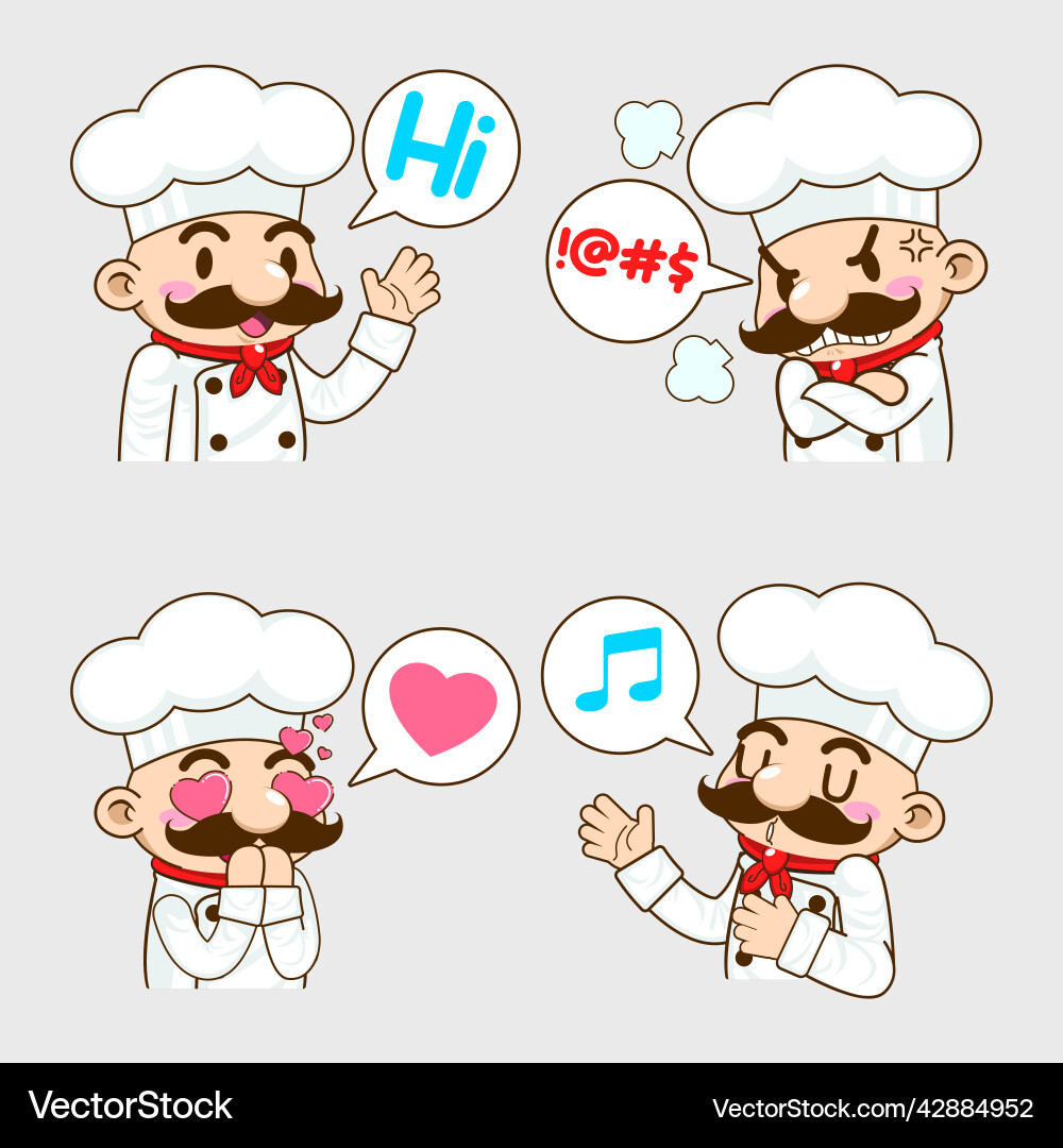 Cute little chef sticker mascot chef set Vector Image