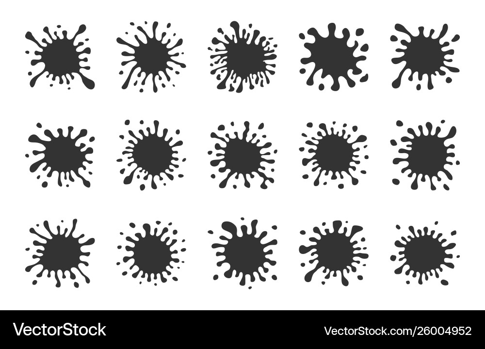 Fifteen dark hand drawn paint splashes Royalty Free Vector