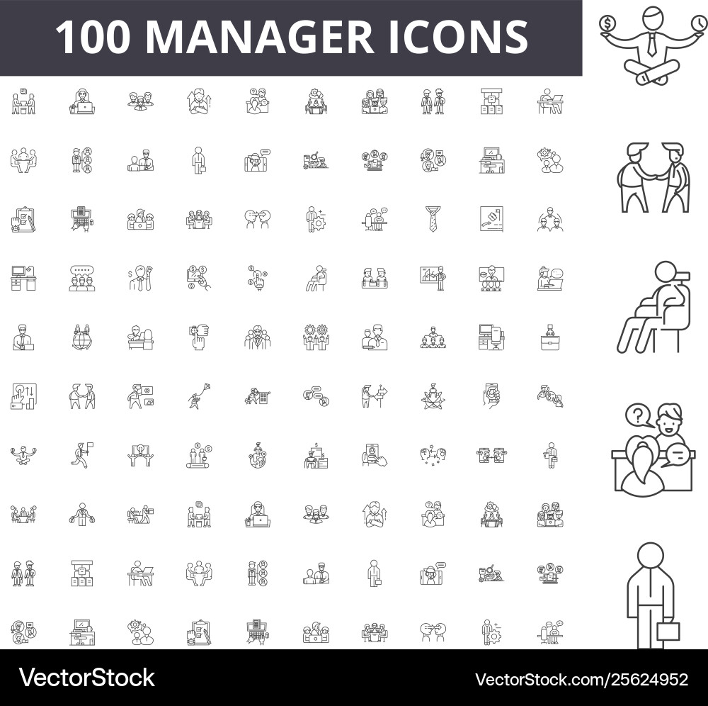 Manager line icons signs set outline Royalty Free Vector