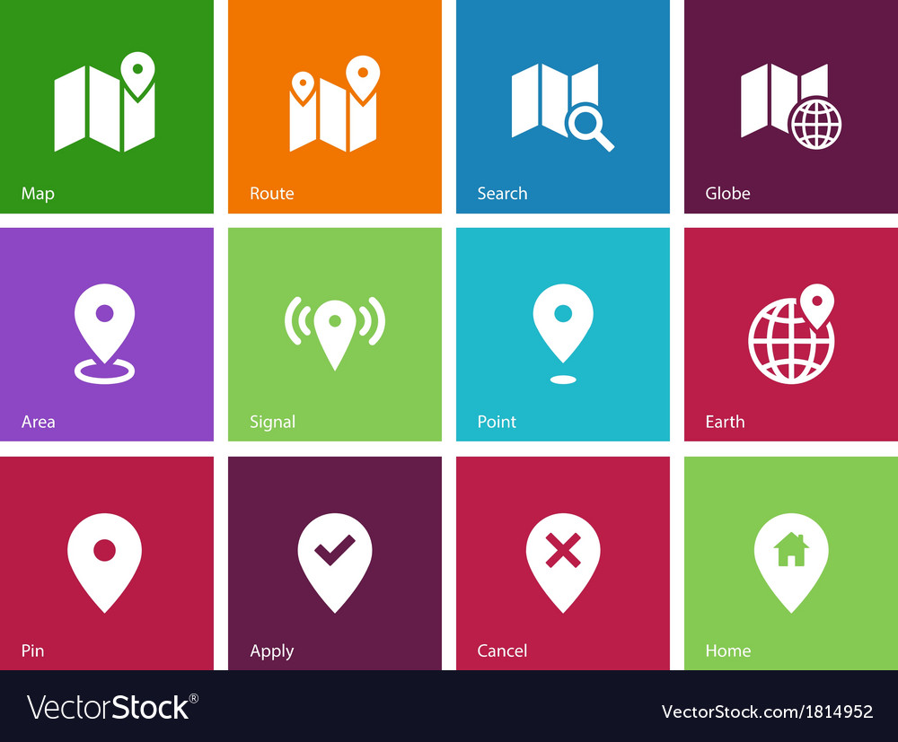 Map icons on color background gps and navigation Vector Image