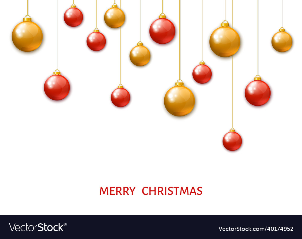 Red and gold hanging christmas balls on white Vector Image