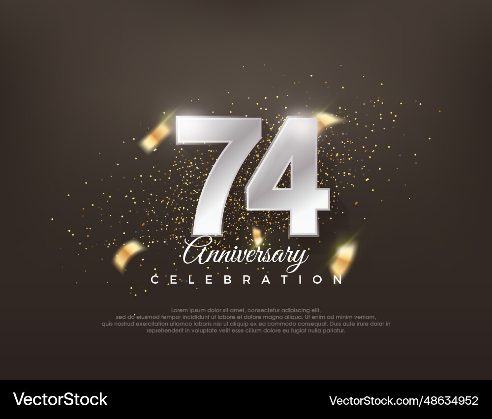 Silver metallic number 74th luxurious and elegant Vector Image