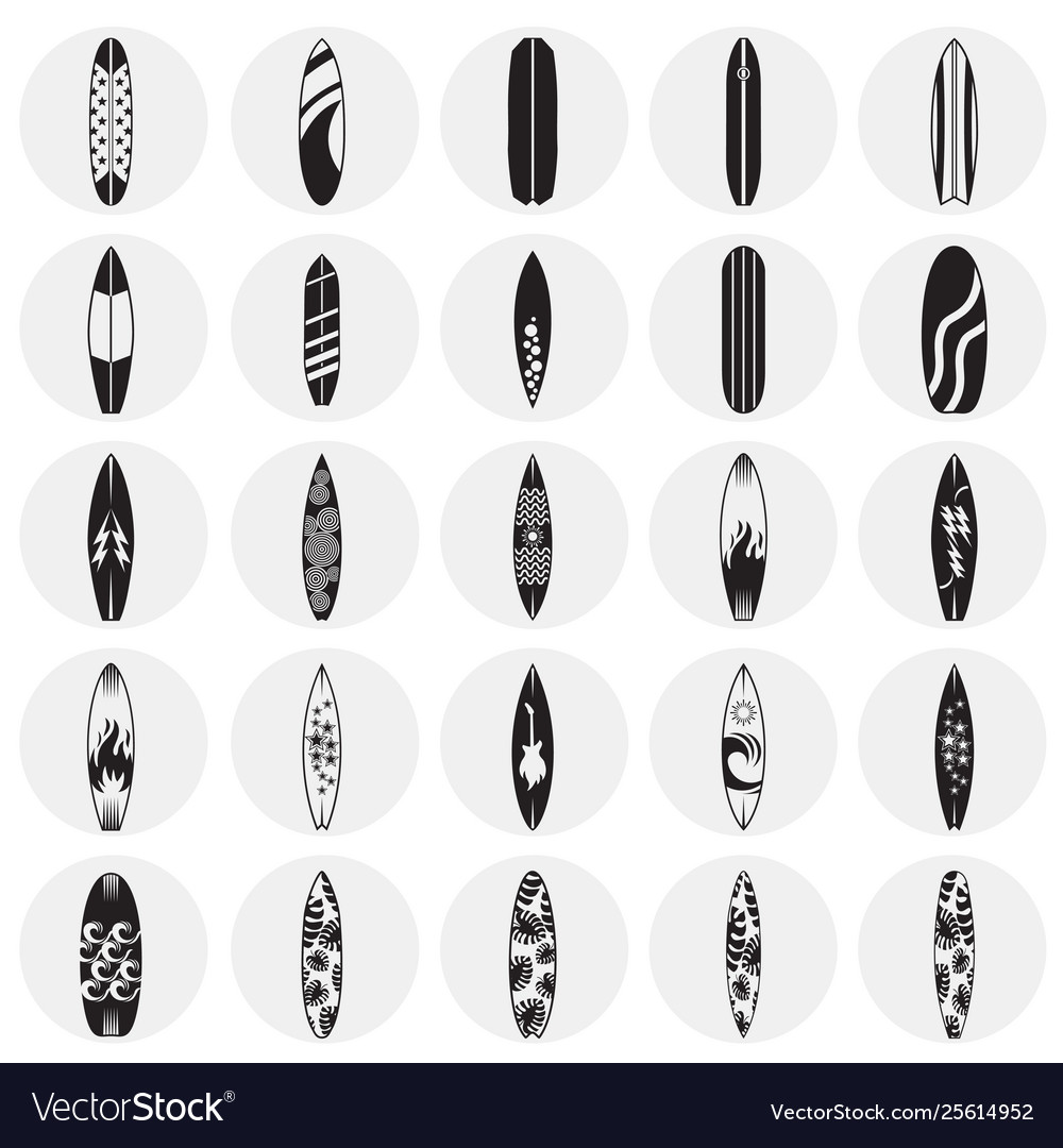 Surfboard icons set on circles background Vector Image