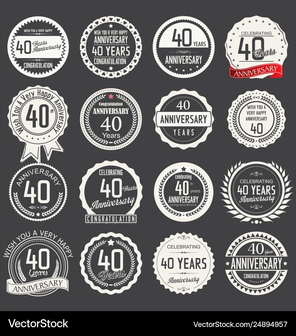 Anniversary retro label collection 40 years Vector Image