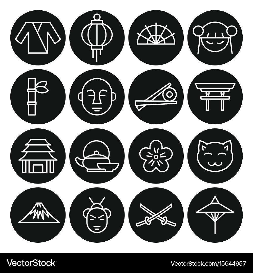 Black line japan objects set Royalty Free Vector Image