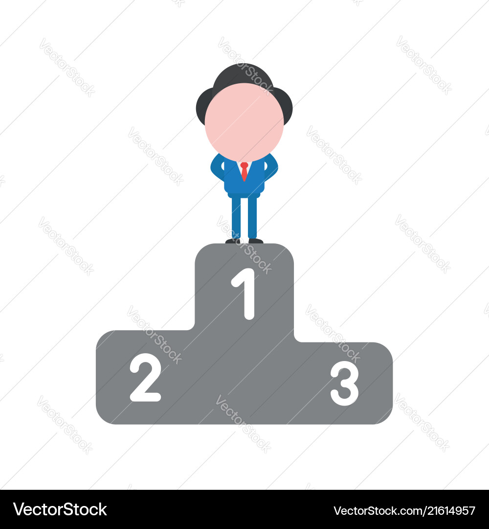 Businessman character standing on first place Vector Image