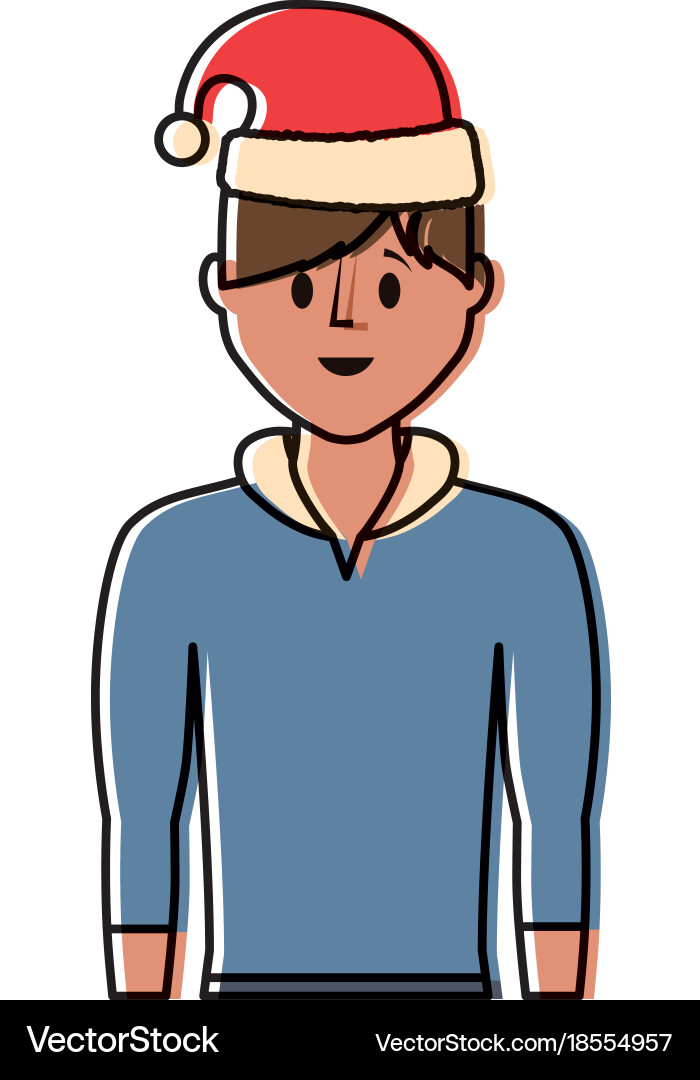 Cartoon man with christmas hat icon Royalty Free Vector