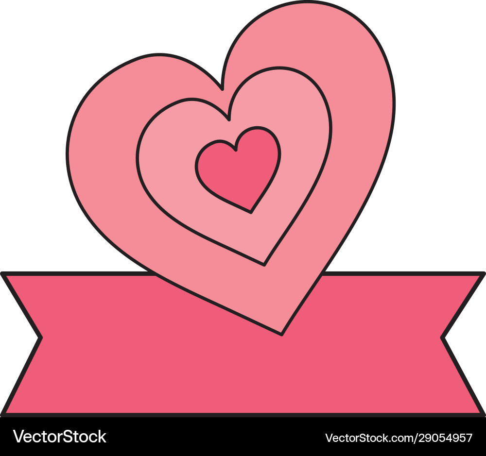Cute hearts with ribbon isolated icon Royalty Free Vector