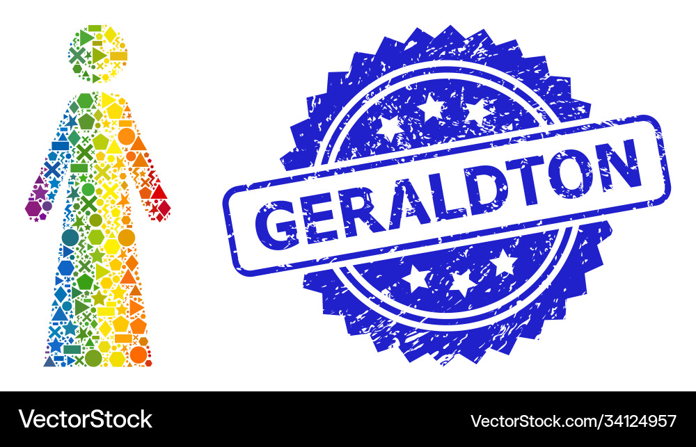 Distress geraldton stamp and rainbow geometric Vector Image