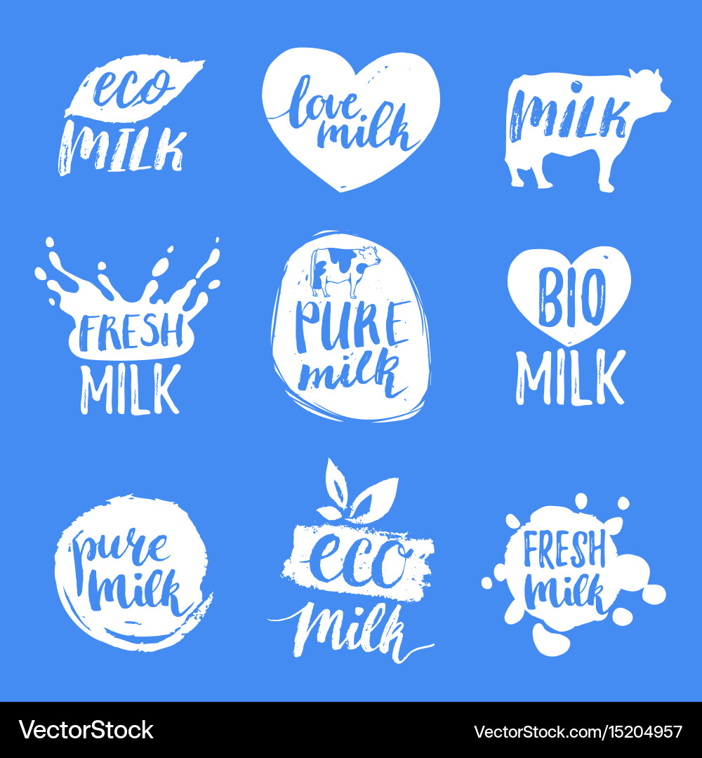 Hand drawn milk labels signs set for dairy Vector Image