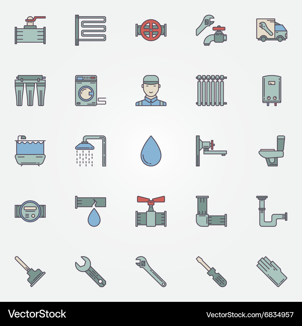 Plumbing colorful icons Royalty Free Vector Image