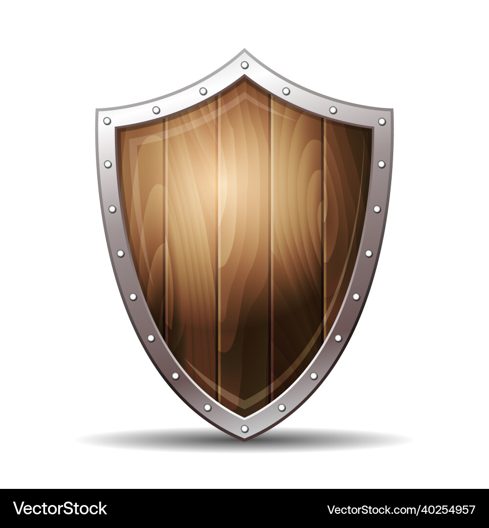 Round wooden shield with steel frame Royalty Free Vector