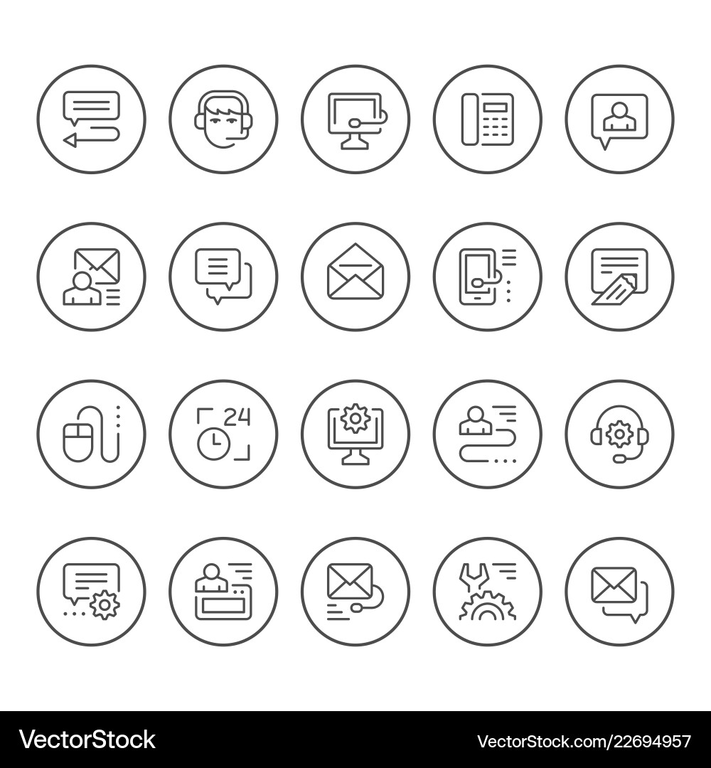Set round line icons of support Royalty Free Vector Image