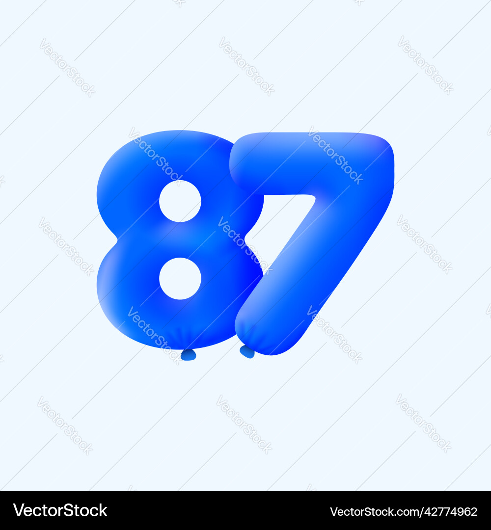 Blue 3d number 87 balloon realistic helium Vector Image