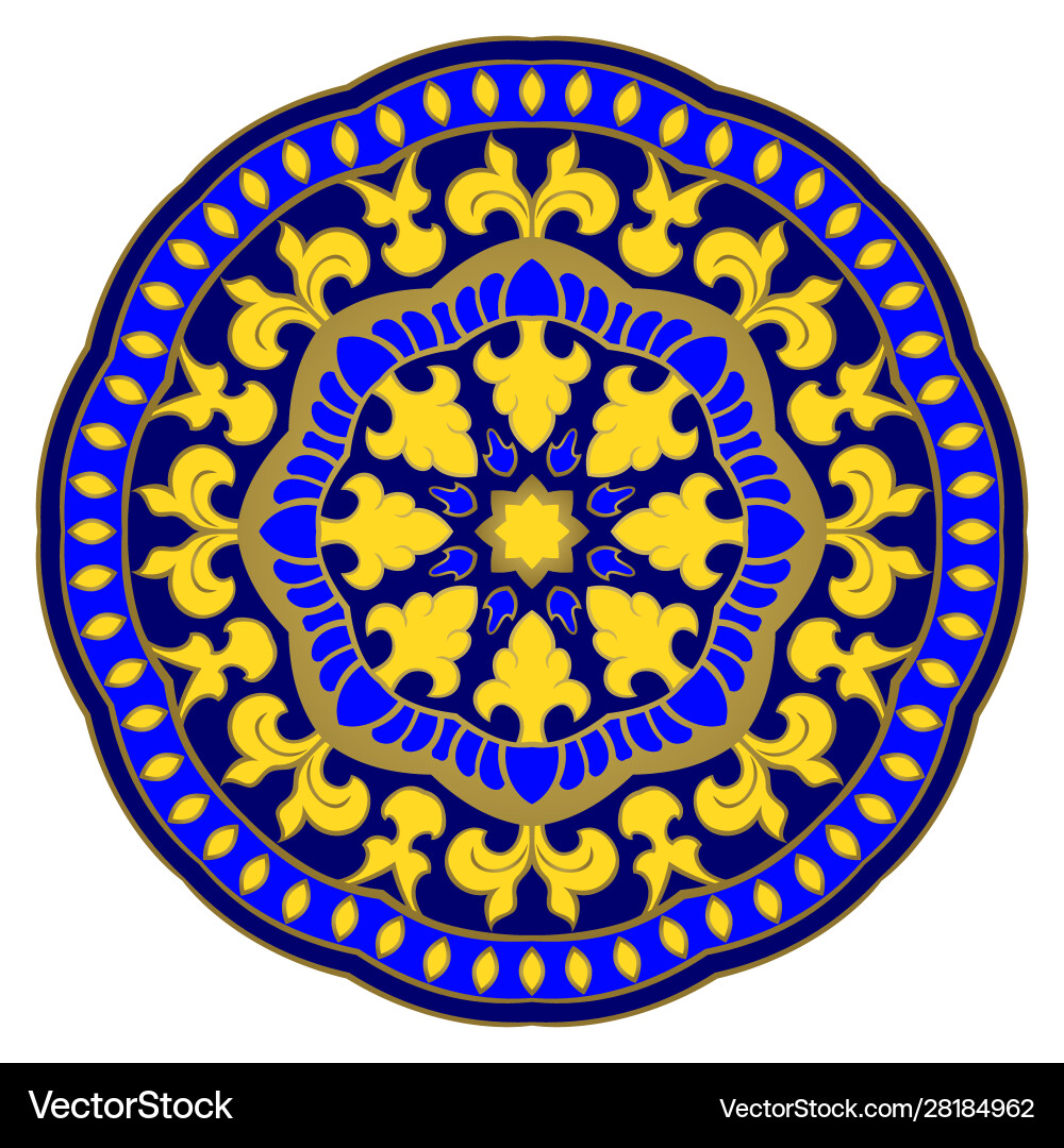 Blue and yellow oriental mandala Royalty Free Vector Image
