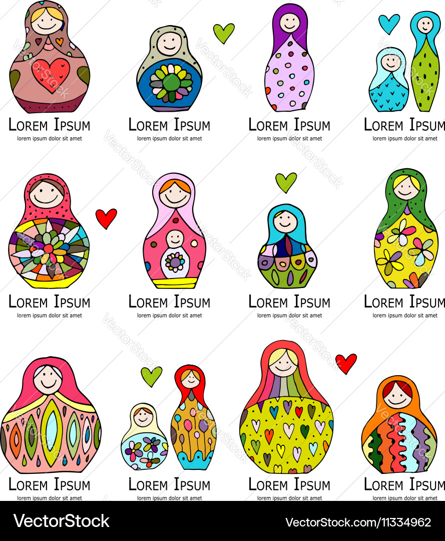 Collection of russian nesting dolls Matryoshka Vector Image