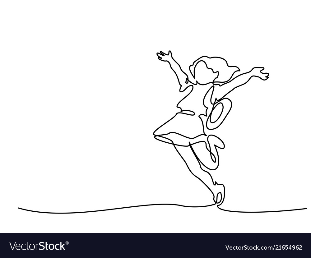 Continuous one line drawing happy girl running Vector Image Continuous one line drawing happy girl running Vector Image